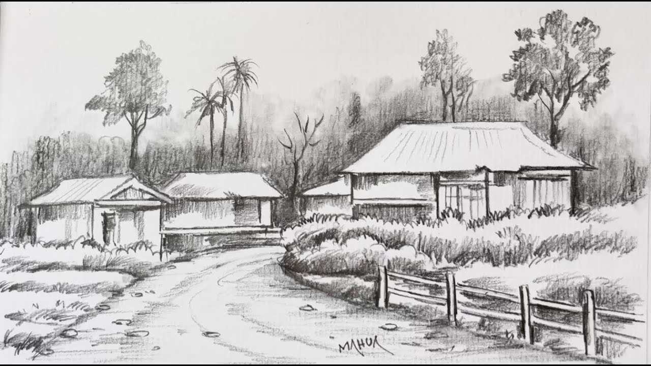 How to draw a Hamlet with a Street? | Simple Village Landscape ...