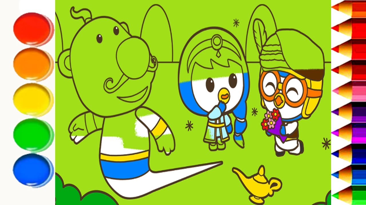 Pororo Princess With Aladin Episode English Drawing and Coloring pages ...
