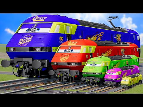 Big & Small Colors Trains Lightning Mcqueen vs Train | BeamNG.Drive