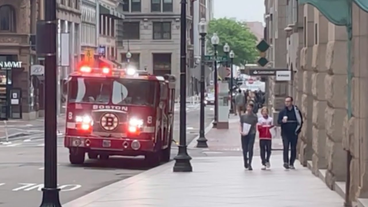 Boston Fire Tower Ladder 3 and Engine 8 | responding and arriving on ...