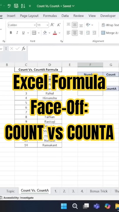 Excel Formula Face-Off: COUNT vs COUNTA - What's the Difference? #excel - YouTube