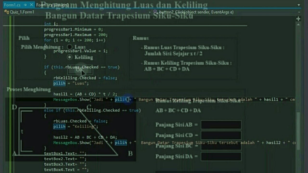 Program Menghitung Luas & Keliling Bangun Datar Trapesium Siku-Siku || C# Windows Form ...