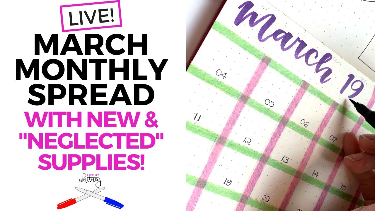 March Monthly Spread with my neglected bullet journal supplies! - YouTube