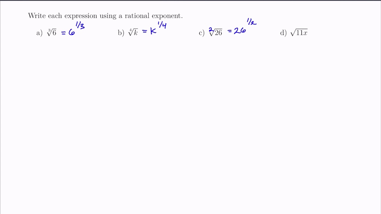 MTH 65 (§6.3, v2) Converting Radicals to Rational Exponents - YouTube