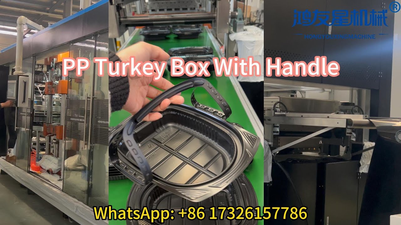 3 Stations Thermoforming Machine For PP Turkey Box With Handle - YouTube