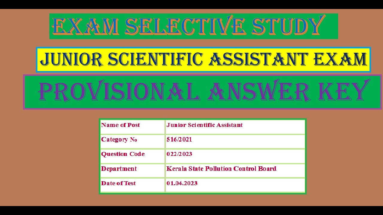 Junior Scientific Assistant | Provisional Answer Key | Exam Selective ...