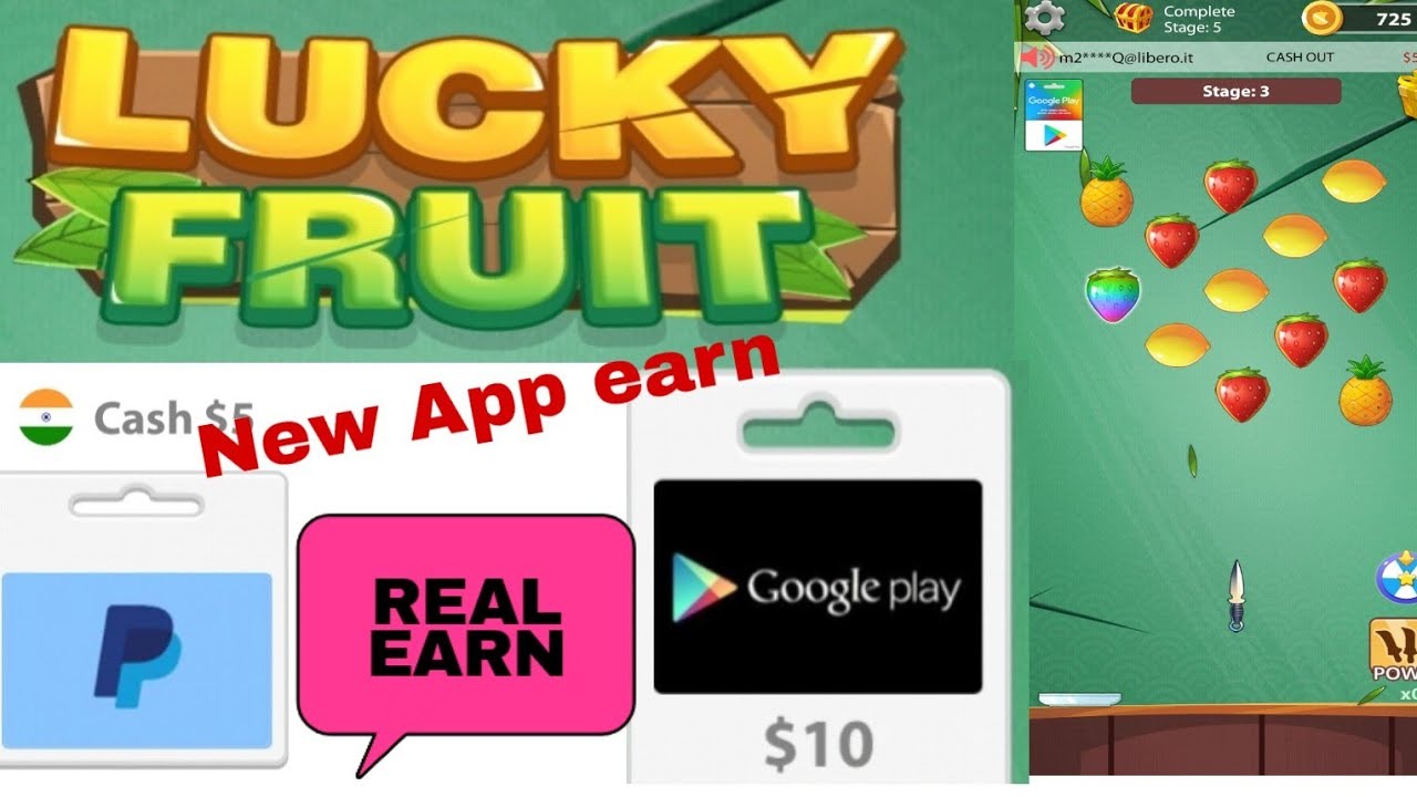 《Lucky Fruit earn app》google gift card earn PayPal - YouTube