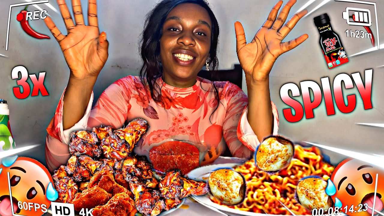 SPICY ROASTED CHICKEN MUKBANG | 3x SPICY NOODLES| MUKBANG - YouTube
