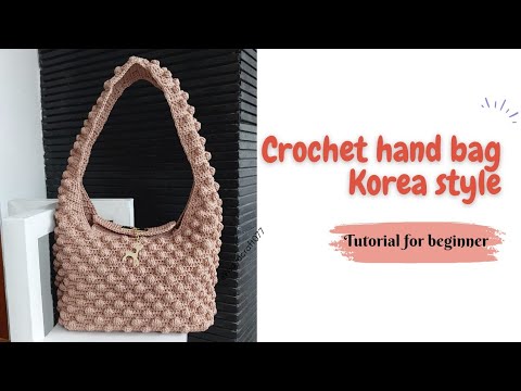 Tas rajut korea style motif kekinian || hand bag crochet bubbles motif ...