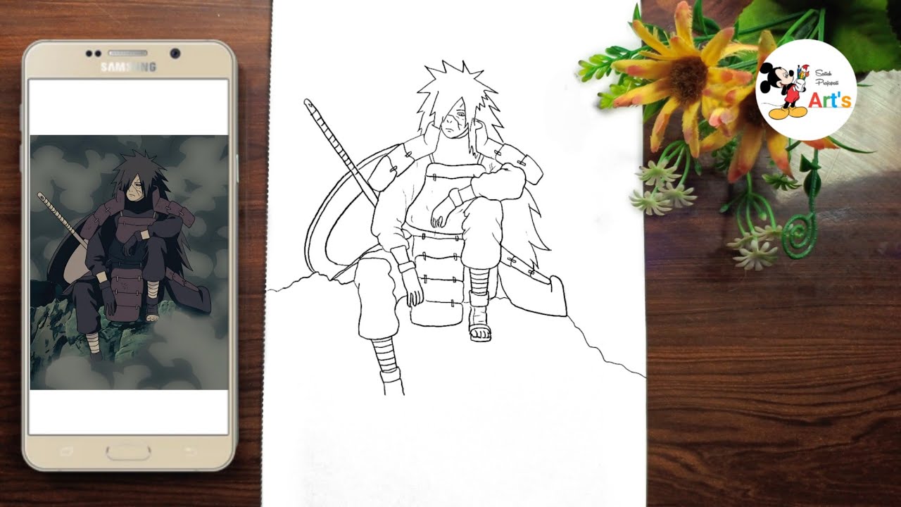 How to draw Madara Uchiha Full Body || Madara Sitting Pose Drawing ...