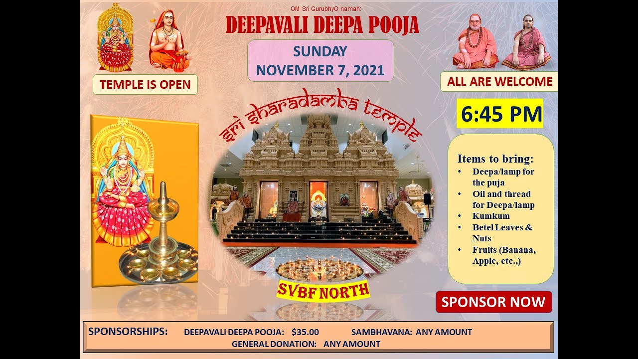 DEEPAVALI DEEPA POOJA on NOV 7, 2021 @ Sri Sharadamba Temple, SVBF ...
