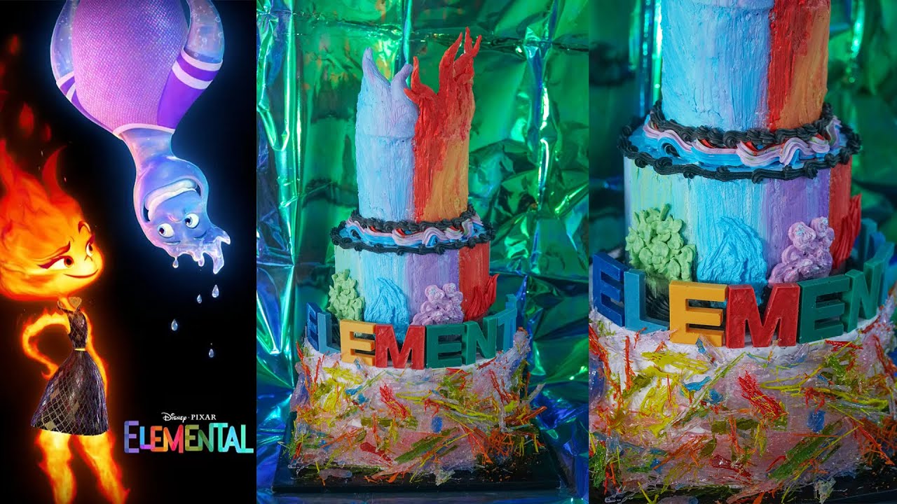 [파유유니버스]🔥🌊영화 엘리멘탈 속 "앰버 & 웨이드" 케이크 만들기! /Making the “Ember & Wade" cake ...