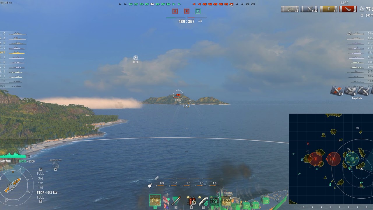 WOWS Minotaur Machine guns a Musashi down - YouTube