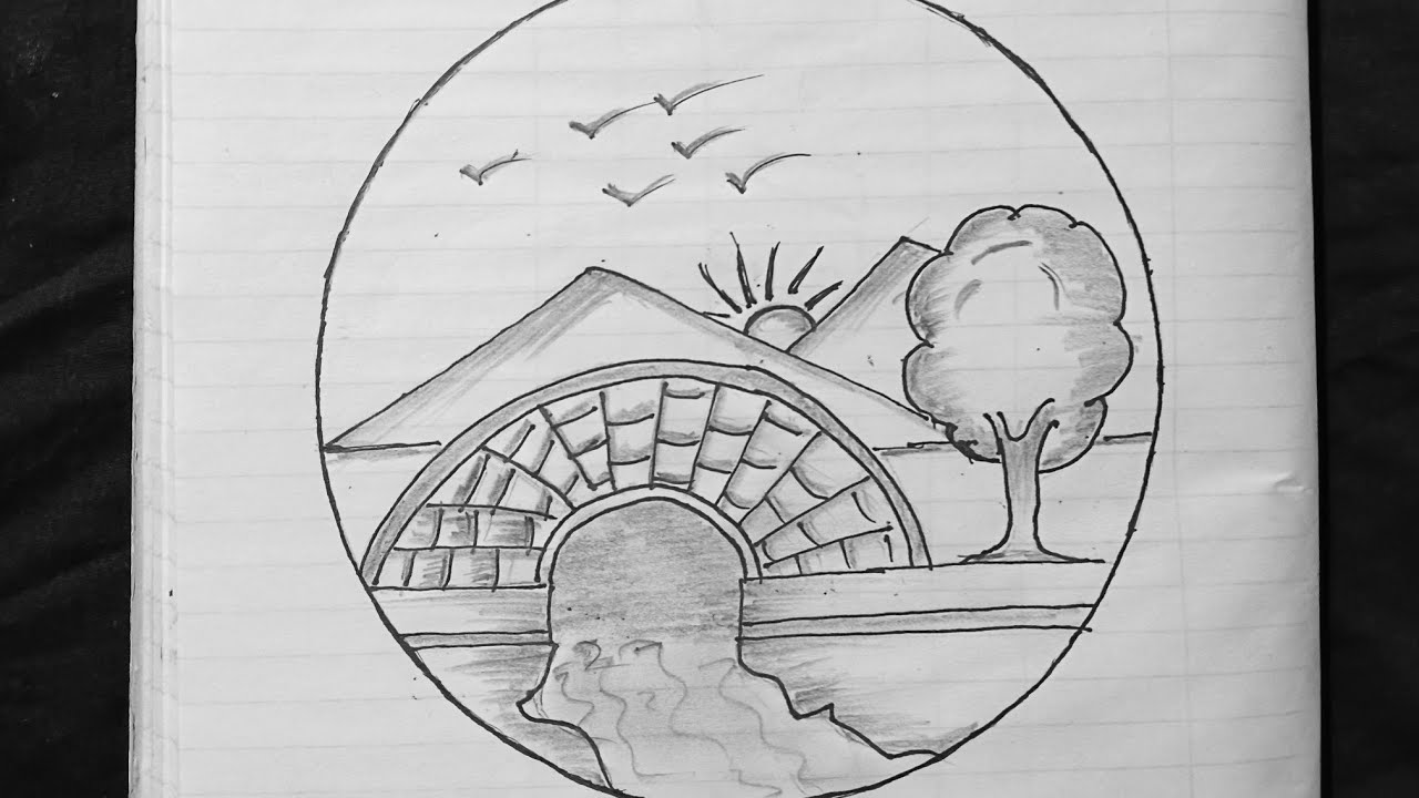 How to Draw Village Scenery Step by Step😋 | Easy Scenery Drawing of a ...