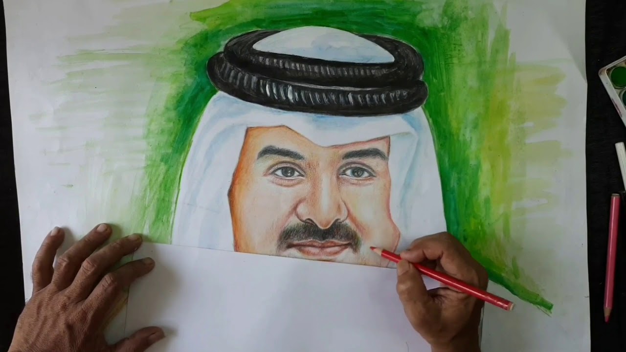 QATAR SHEIKH ||PENCIL COLOUR DRAWING ||COLOURS ART GALLERY - YouTube