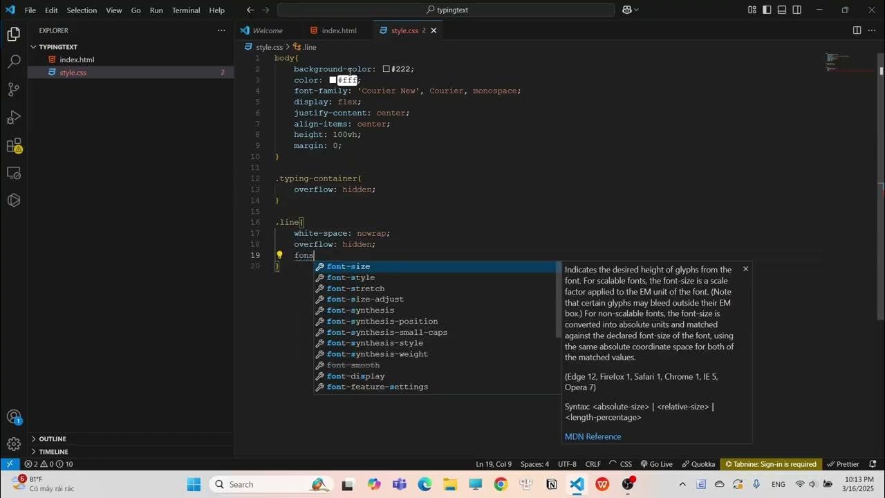 Typing text animation with css in 1 min #shorts - YouTube