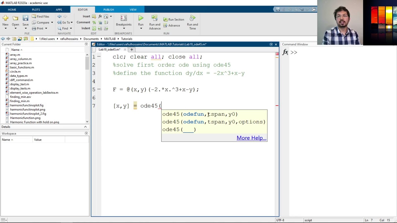 Solve First Order Ordinary Differential Equation In MATLAB Using Ode45