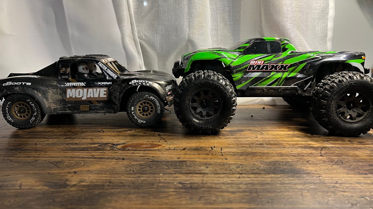 Traxxas Mini Maxx vs. Arrma Mojave Grom!Round 2 Grass,Gravel,Dirt! # ...