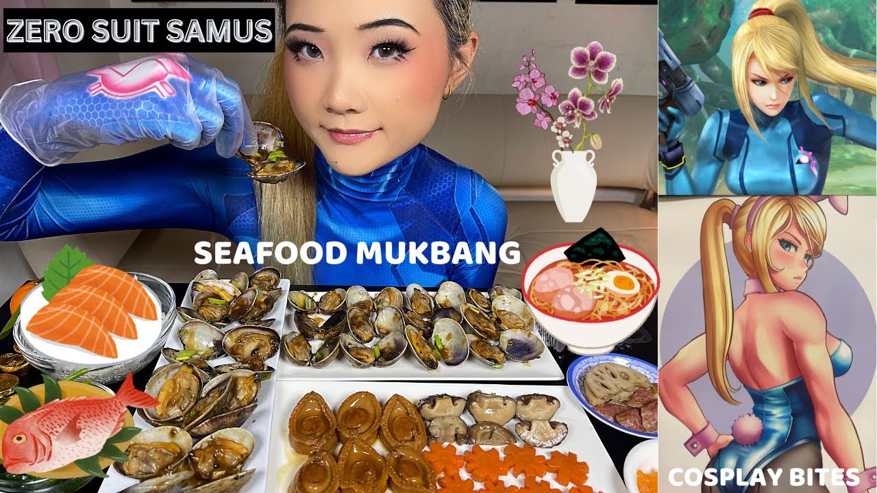 Zero Suit Cosplay Mukbang | ASMR Seafood Feast with Clams, Abalone & Seaweed - YouTube