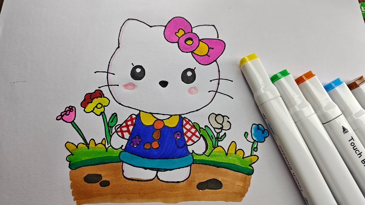 How To Draw and Colour Hello kitty For Kids And Toddlers || Hello kitty ...