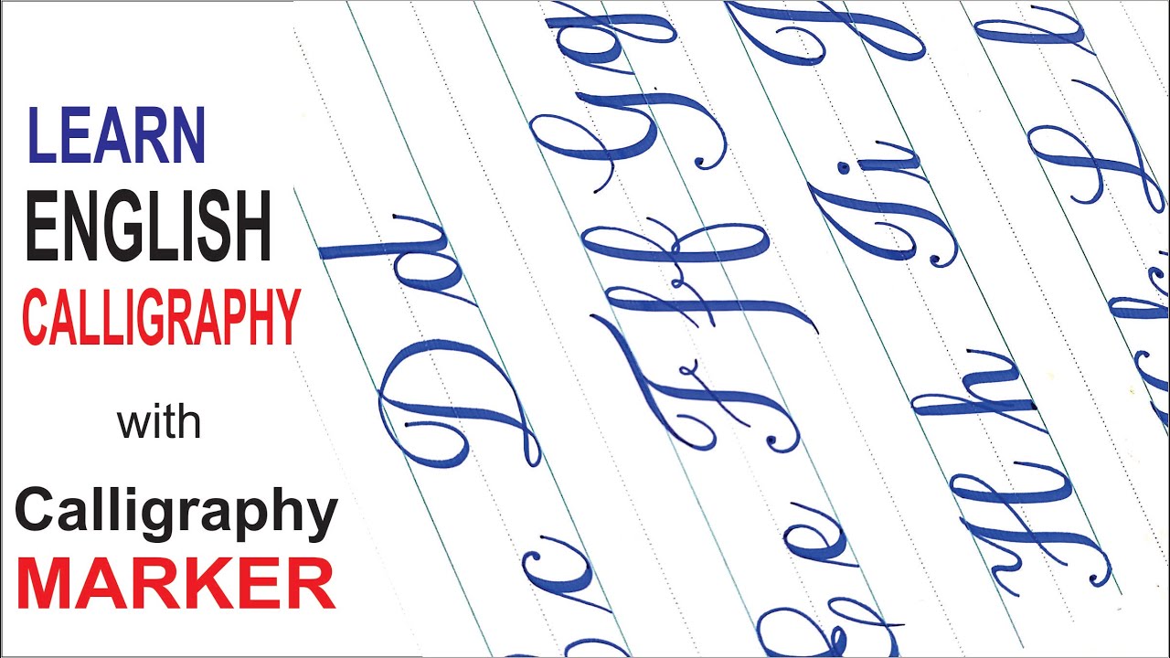 English capitals and small Alphabet letters in cursive with cut marker ...