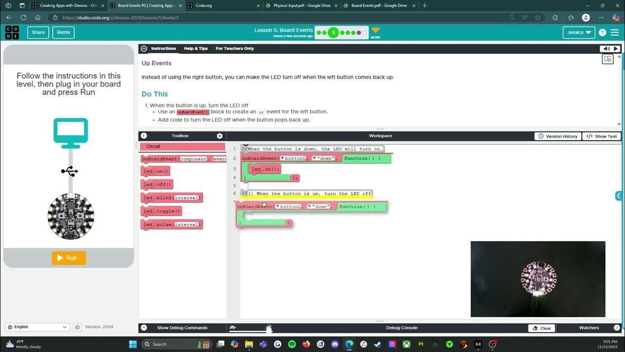 Code.org - Creating Apps with Devices - Circuit Playground: Lesson 5: Board Events: Level 3 ...