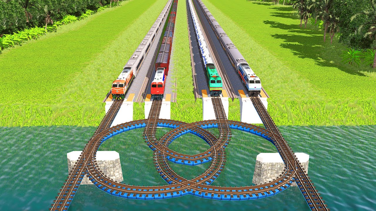 4 PASSENGER & FREIGHT TRAINS FAST RUNNING AT TRIPLE LOOPING RAILROAD ...