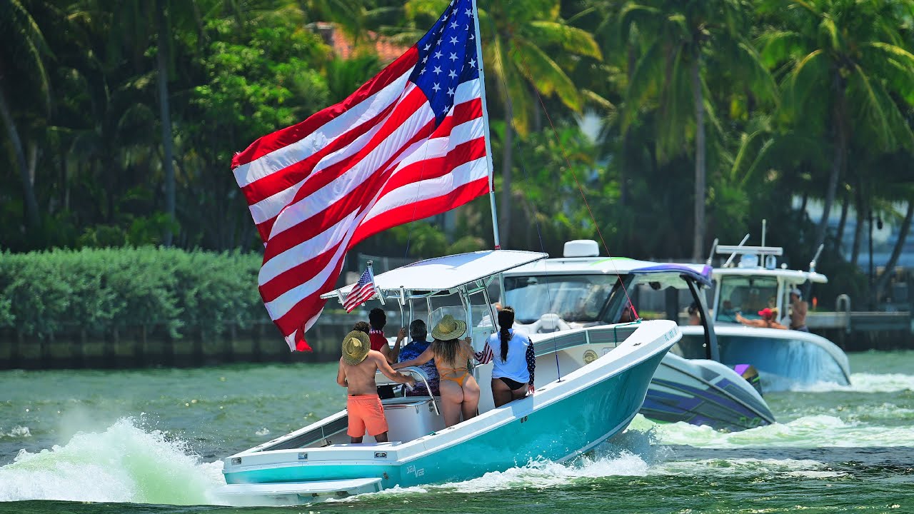 Biggest Usa Flag on a Boat! July 4th at Haulover Inlet 8K60P HDR - YouTube