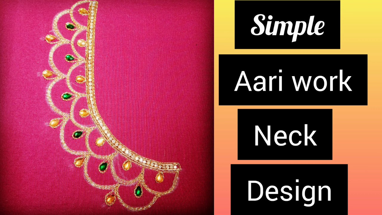 Simple Aari work neck design/ how to do simple & colourful design - YouTube