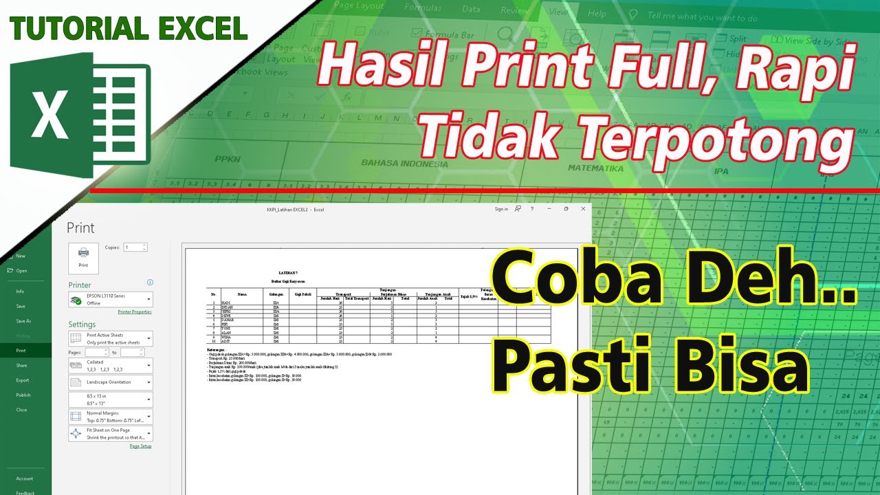 Cara Print Excel Full kertas F4 Folio tanpa terpotong meski Dokumenya Lebar | Belajar Excel ...