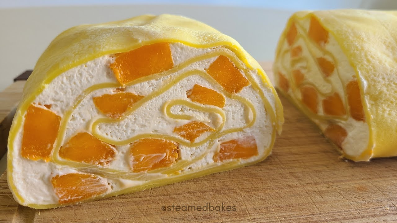Mango Crepe Roll Cake | no bake dessert - YouTube