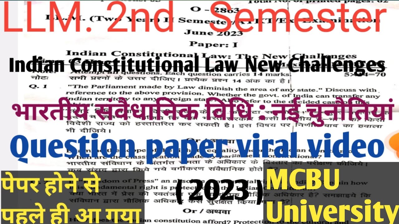LLM 2nd Semester Question Paper/ Indian Constitutional Law New ...
