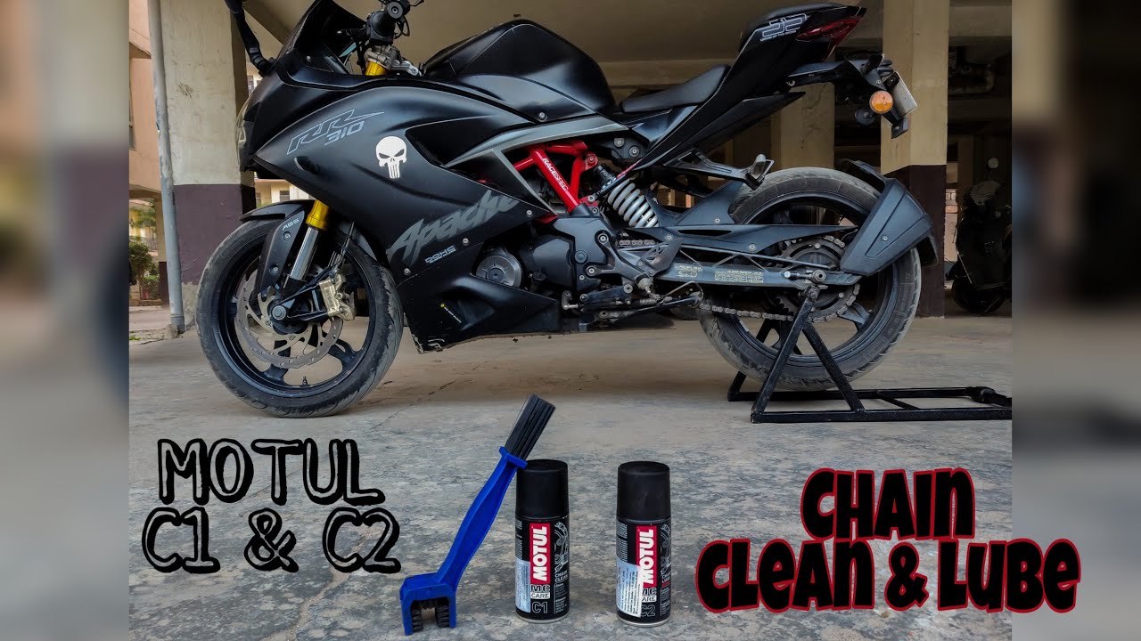 How to Clean & Lube motorcycle Chain | Chain Maintenance | Motul C1 ...