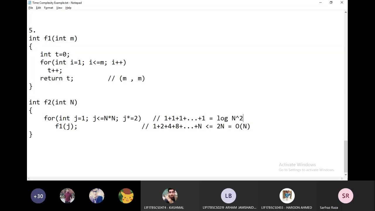 Algo 2020 Lecture 09 - Tutorial p02 few Time Complexity Questions function calling function II ...