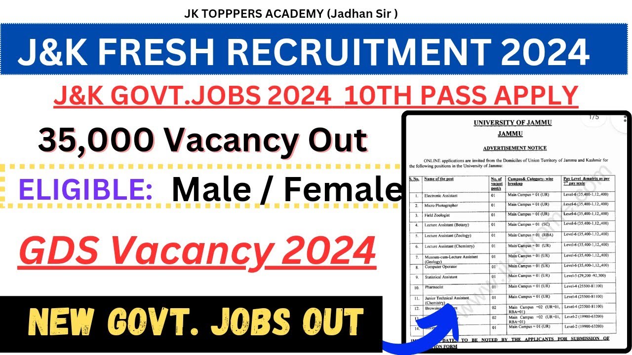 J&K Fresh Recruitment 2024 | 35,000 Vacancy Out | Apply Online 🔥 - YouTube