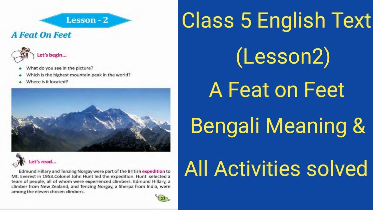 Class 5 English Textbook -Lesson-2-A Feat on Feet.Bengali Meaning & All ...