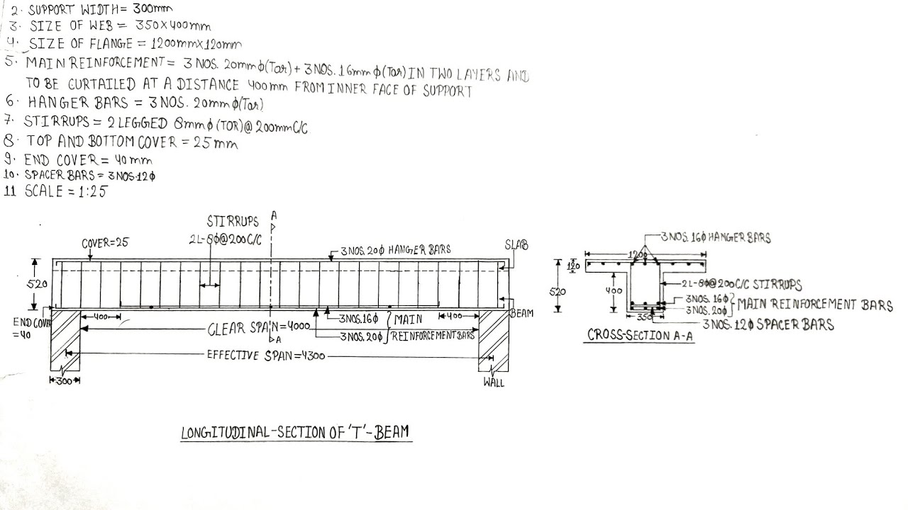 T Beam Drawing | Flange Beam Drawing | L Section | Cross Section | RCC ...