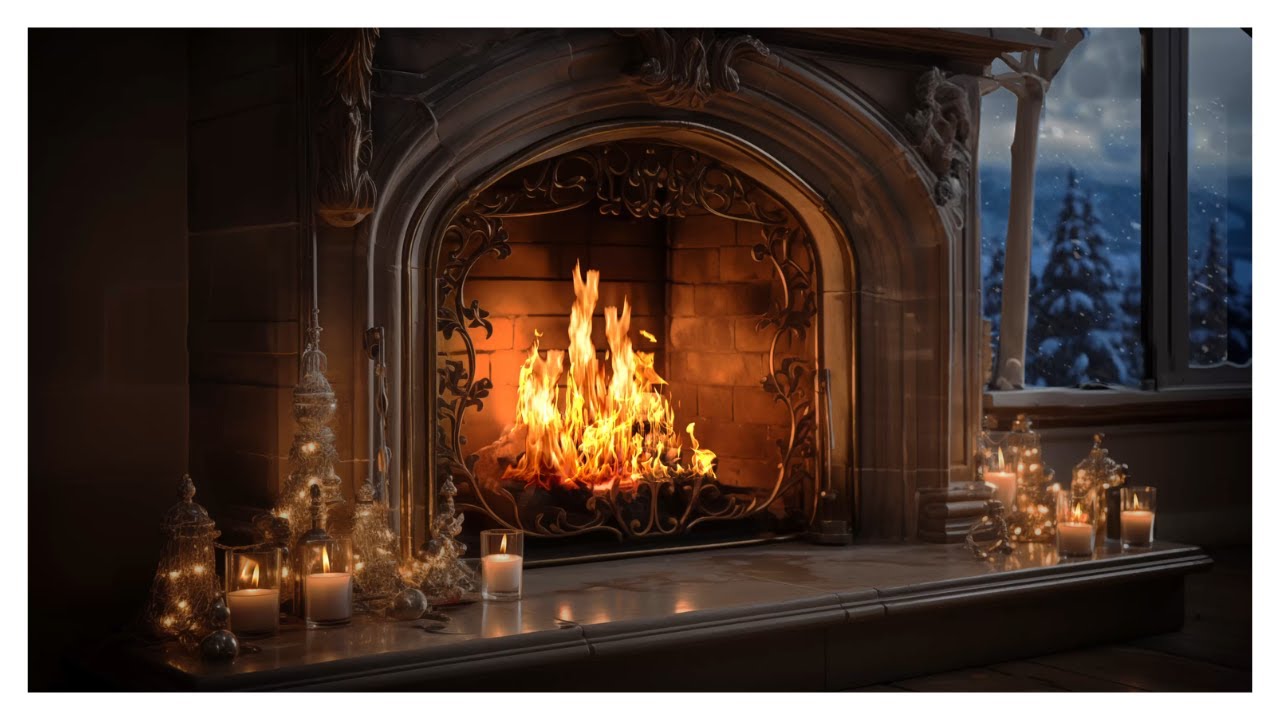 Snowstorm Sounds with Fireplace Crackling | Cozy Winter Blizzard Winds ...