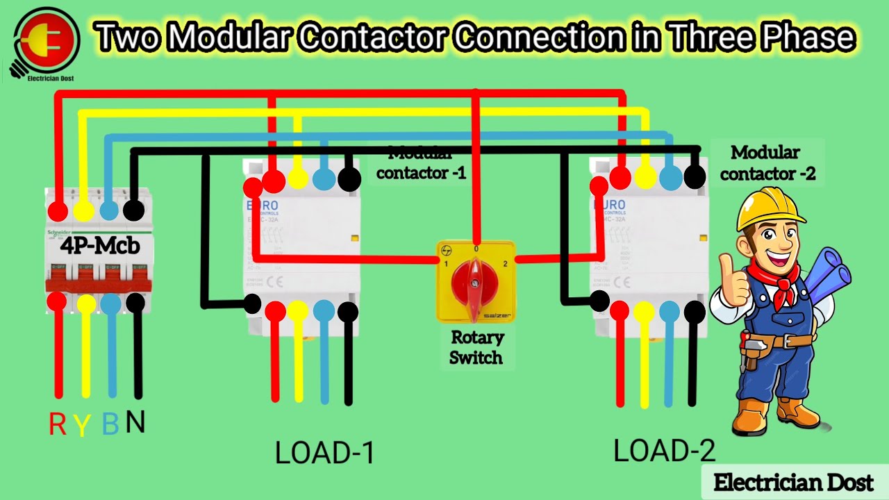 Two Modular Contactor Connection in Three phase - YouTube