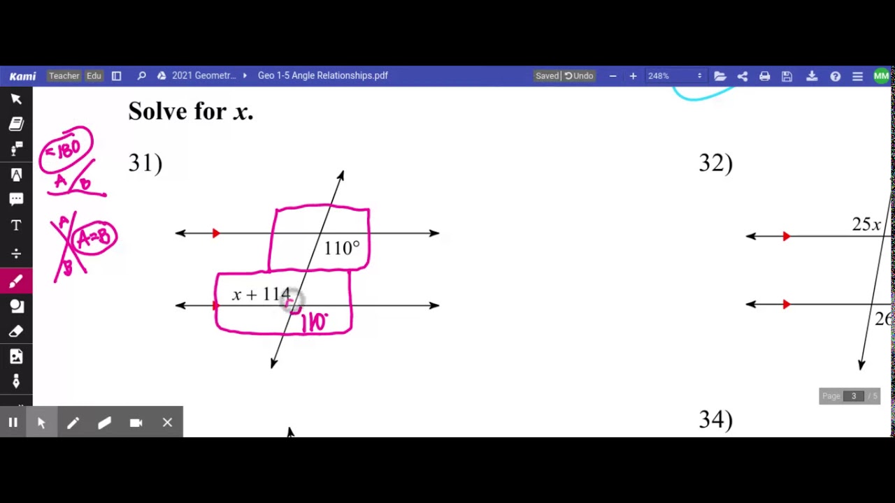 Angle Relationships solving for X.pdf - YouTube