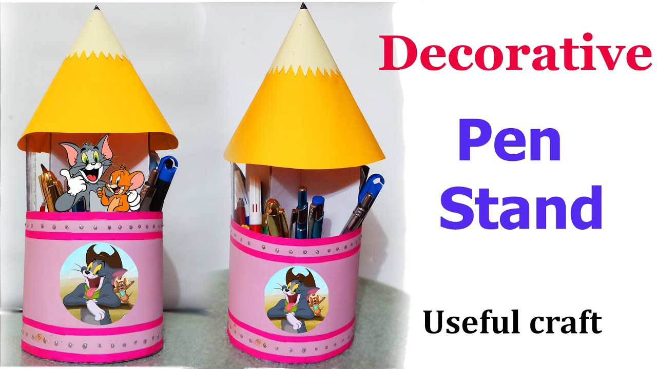 How to make Decorative Pen Stand using Cardboard (useful crafts) school ...