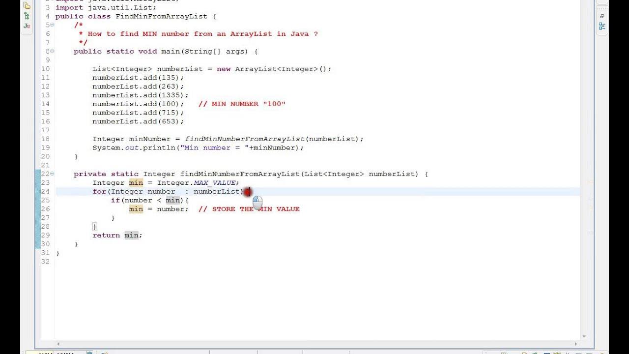 HOW TO FIND MIN NUMBER FROM AN ARRAYLIST IN JAVA - YouTube