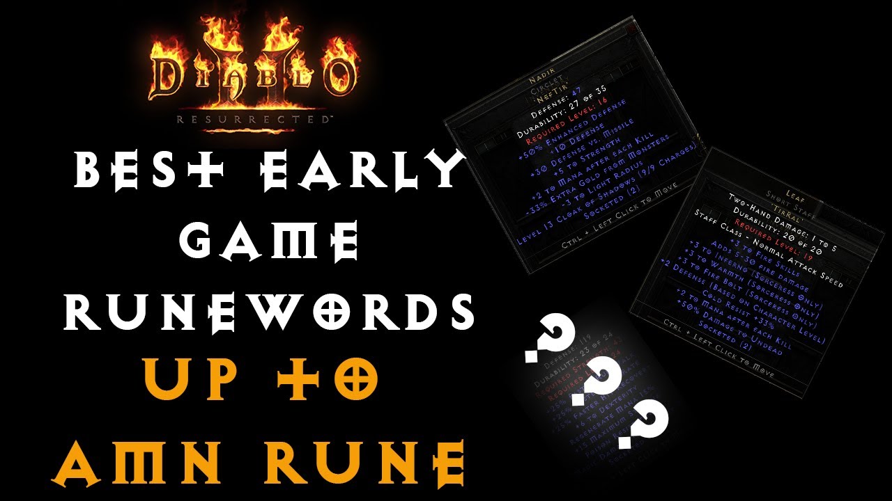 D2R BEST EARLY GAME RUNEWORDS (UP TO AMN RUNE) - YouTube
