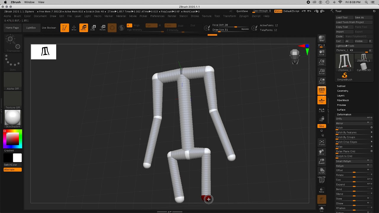 Zbrush 4 Zsheres armature - YouTube