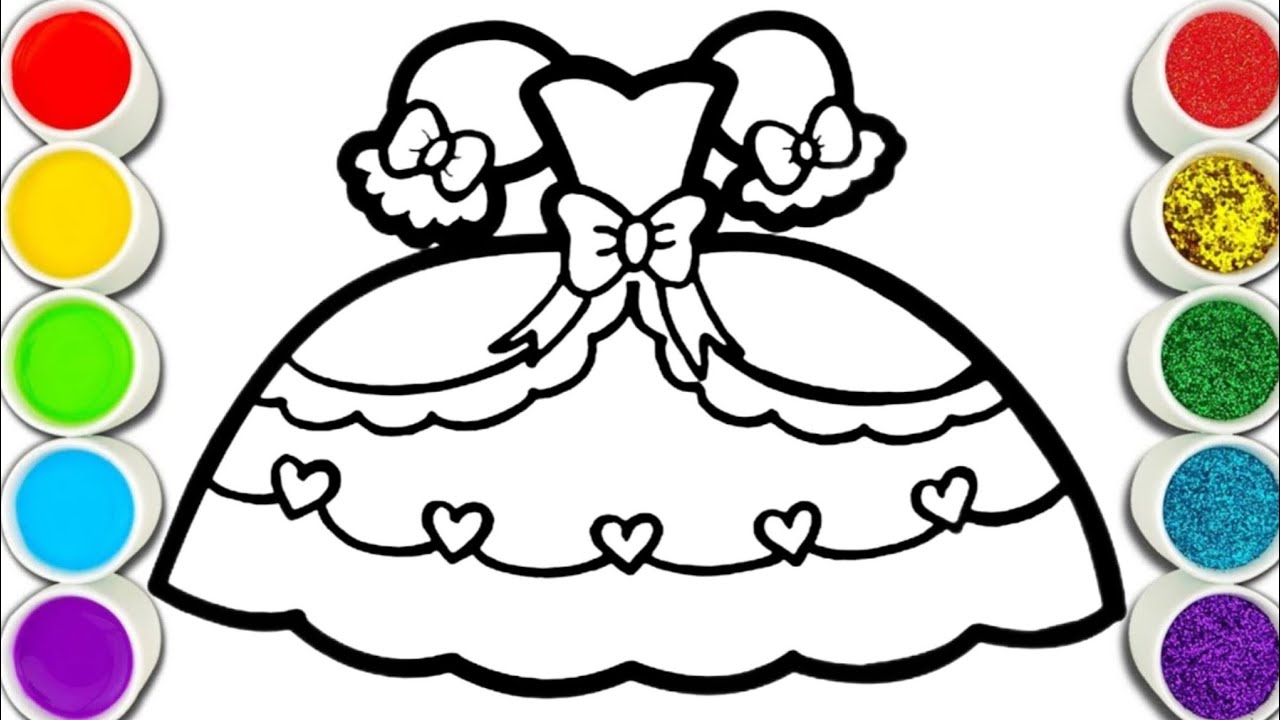 How to colour in Beautiful Frock 👗 drawing and colouring for kids and ...