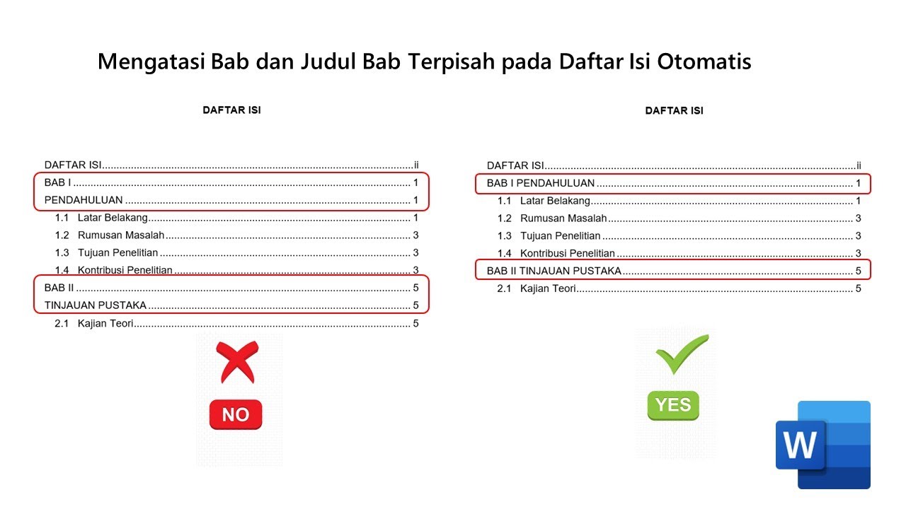 Mengatasi Bab dan Judul Bab Terpisah pada Daftar Isi Otomatis - YouTube