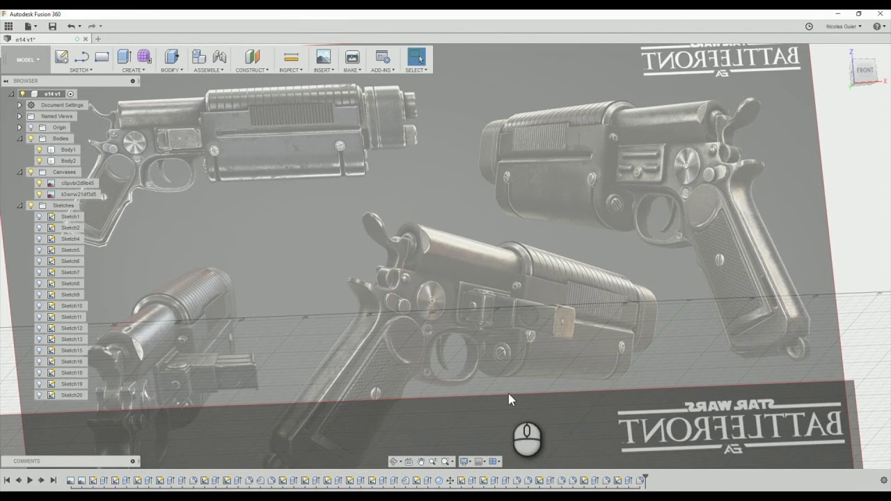 3D modeling - The Bryar Pistol (Starwars Battlefront II) in FUSION 360 ...