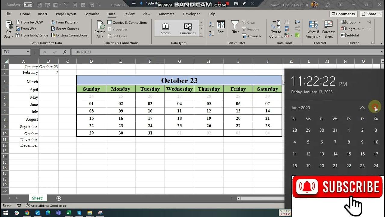 🔔 Create a Dynamic Calendar in Excel WITHOUT VBA | Step-by-Step ...