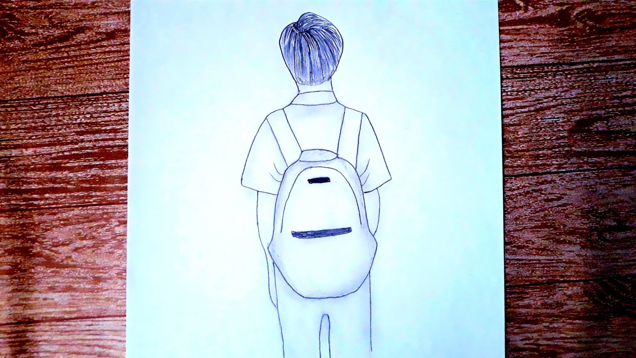 drawing of a boy with a bag step by step /BAS drawing academy - YouTube