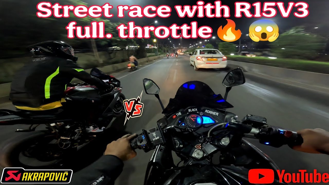 pulser RS200 vs R15v3 street race full throttle 💥🔥#yamaha #bajaj # ...